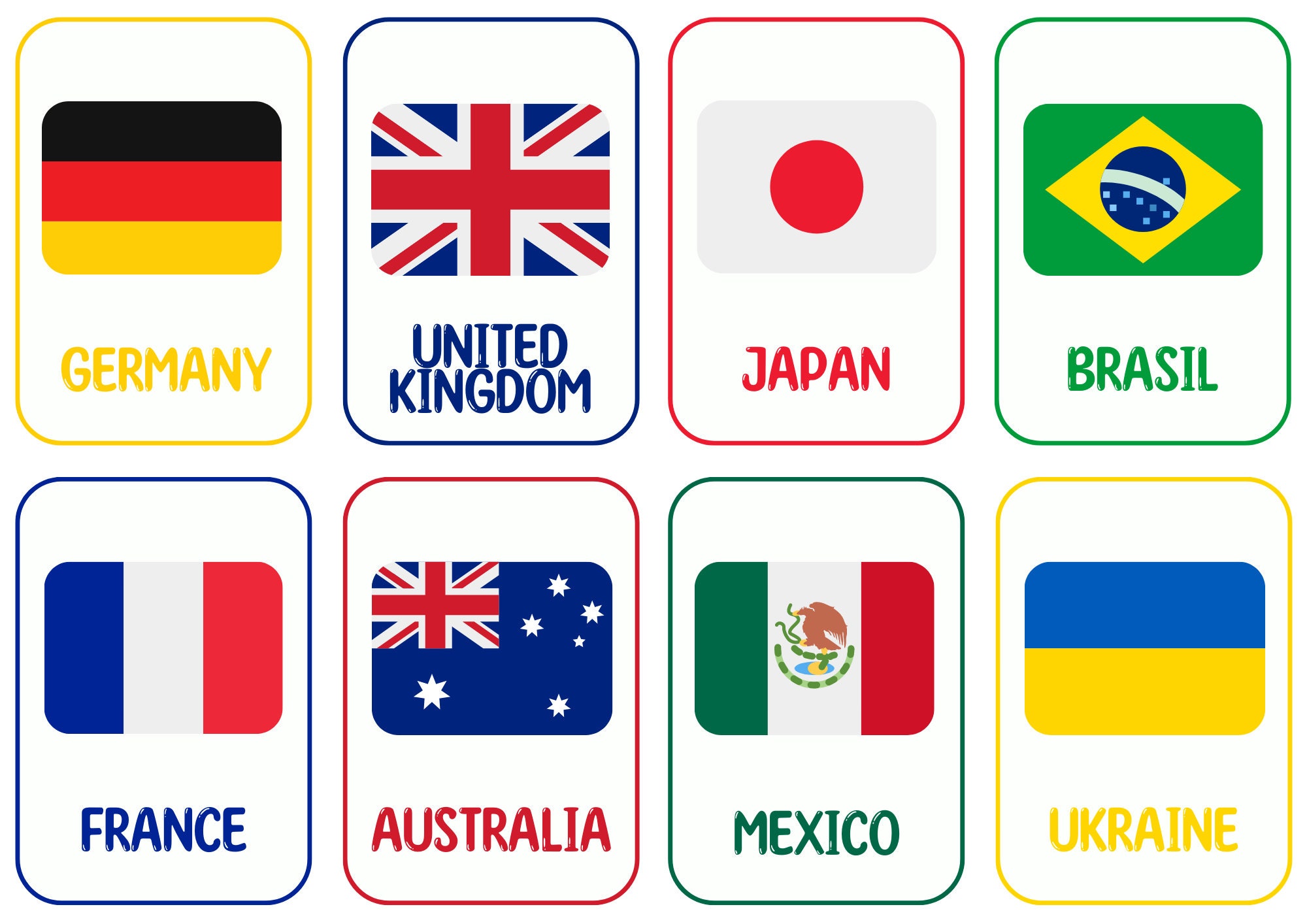 30 Countries Flags Flash Cards part1, Instant Download, World Flags ...