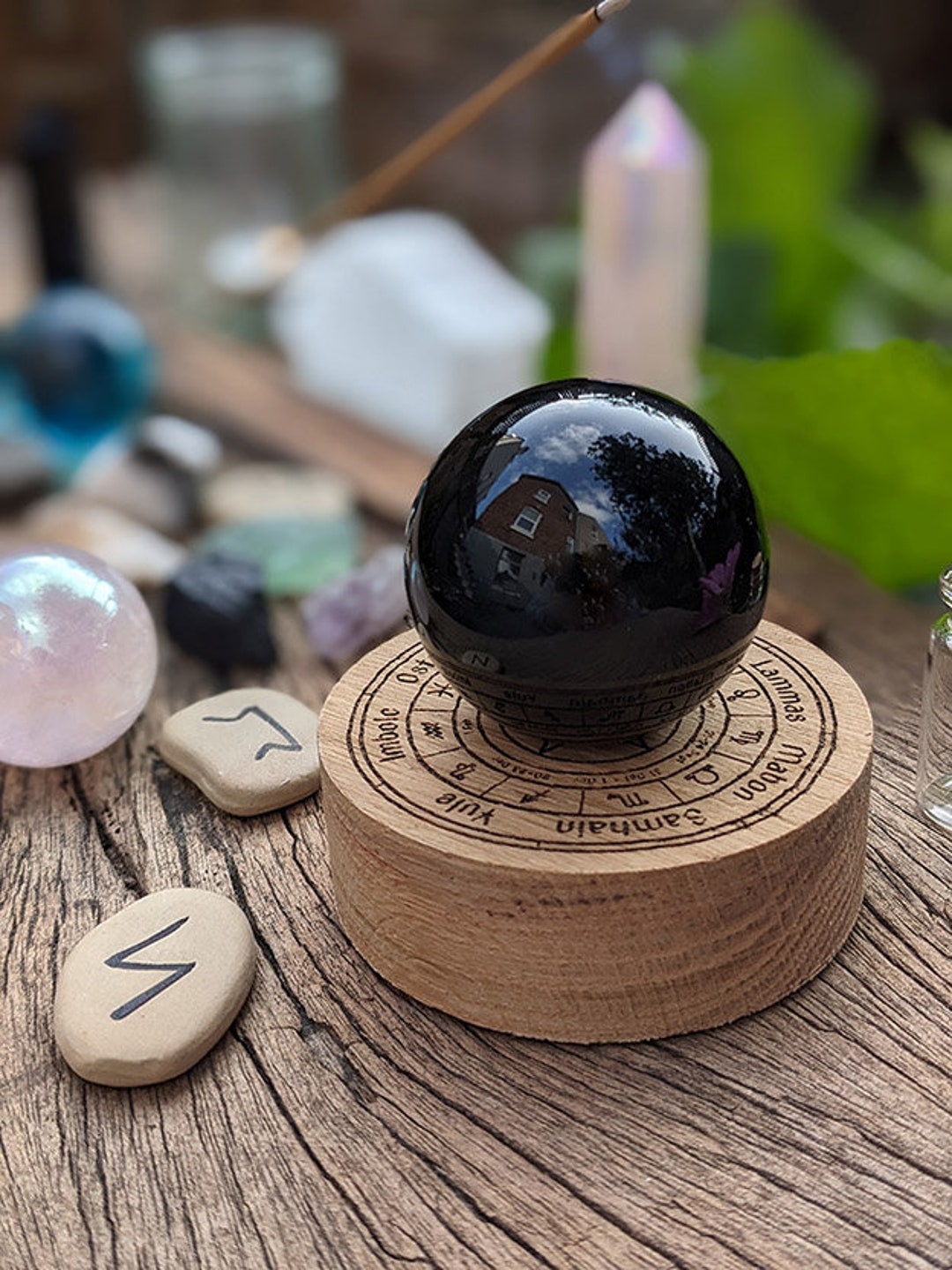 Wiccan Zodiac Gemstone Holder With LED Light | Solid Oak or Ash Wood ...
