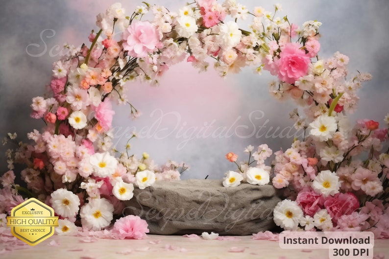 Newborn Digital Backdrop, Floral Spring Blossom Photo Prop, Digital ...