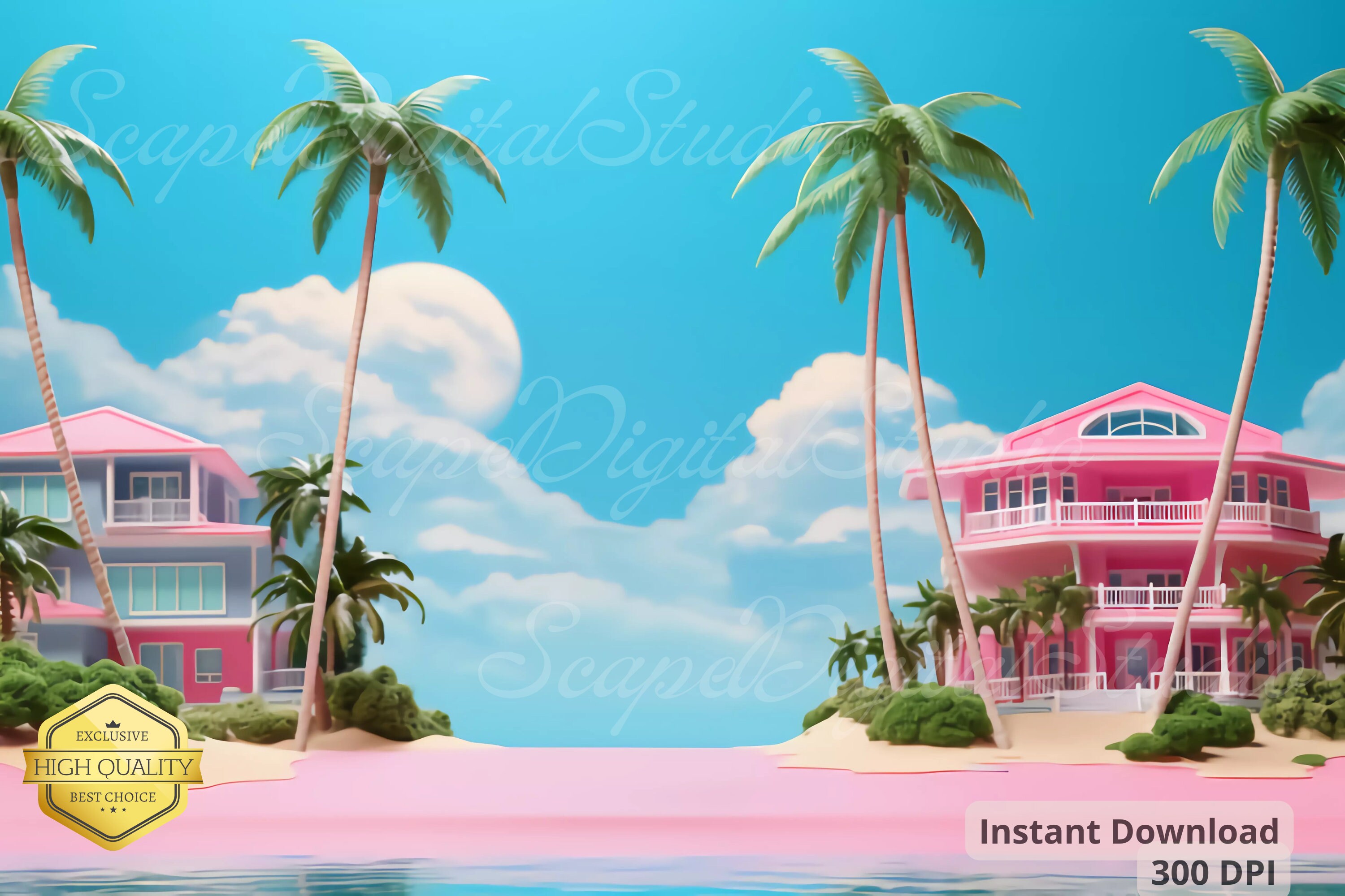 Barbi Digital Backdrop, Pink Dream House Digital Background, Malibu ...