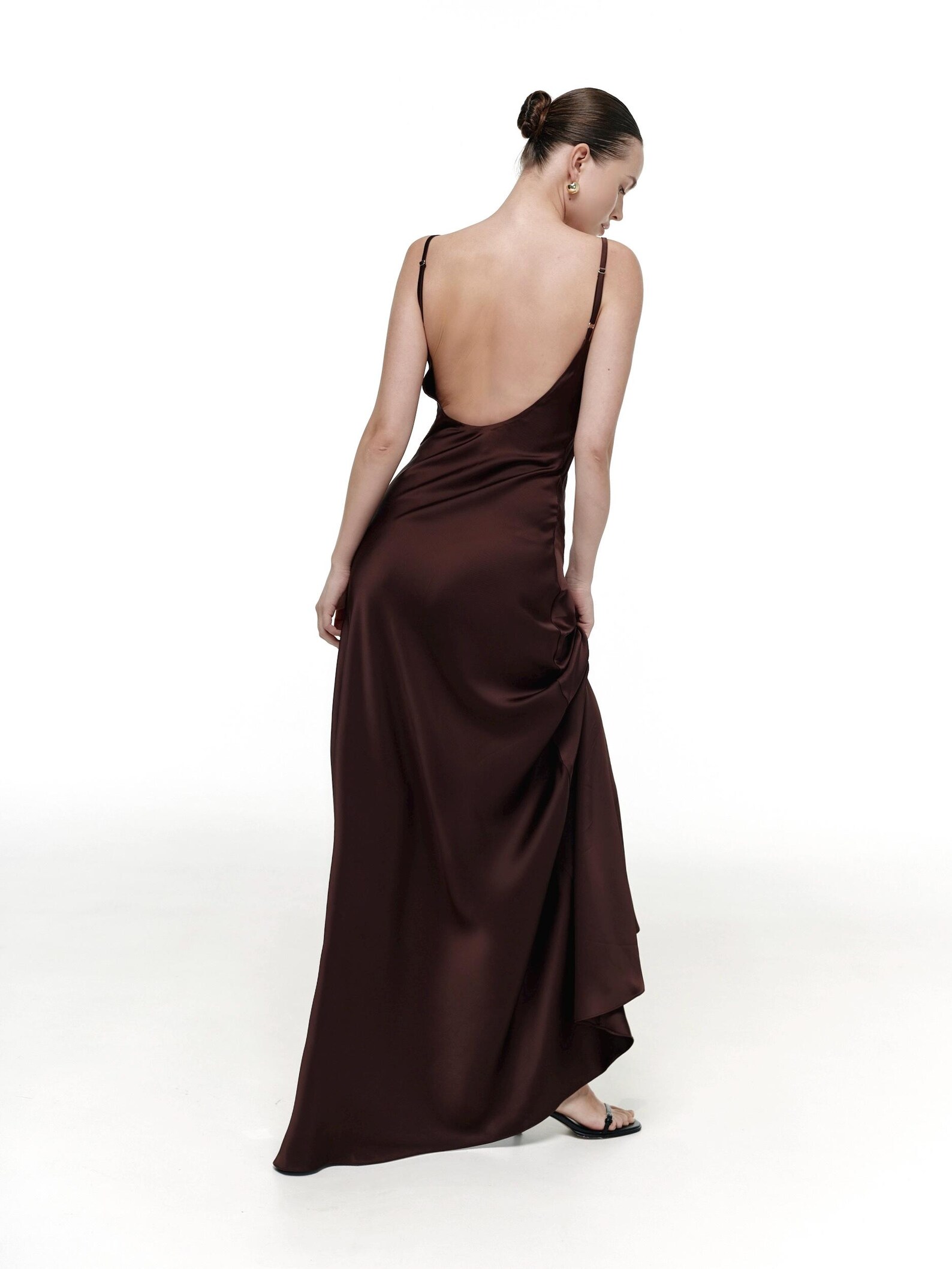 Brown Open Back Long Dress, Minimalist Floor-length Cocktail Slip Dress ...