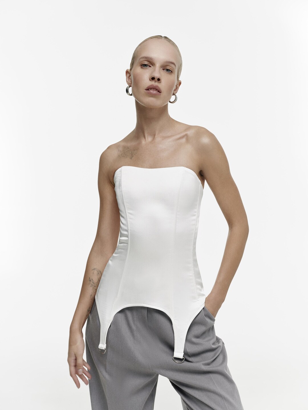 Satin Corset Top, Strapless Structured Bustier, Minimalist Going Out ...