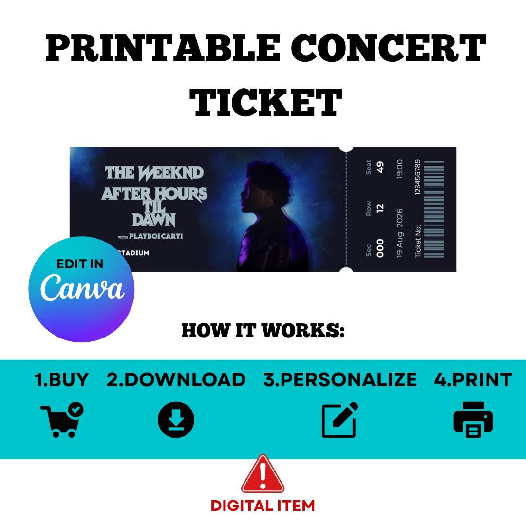 The Weeknd After Hours Till Down Ticket | Editable Canva Template ...