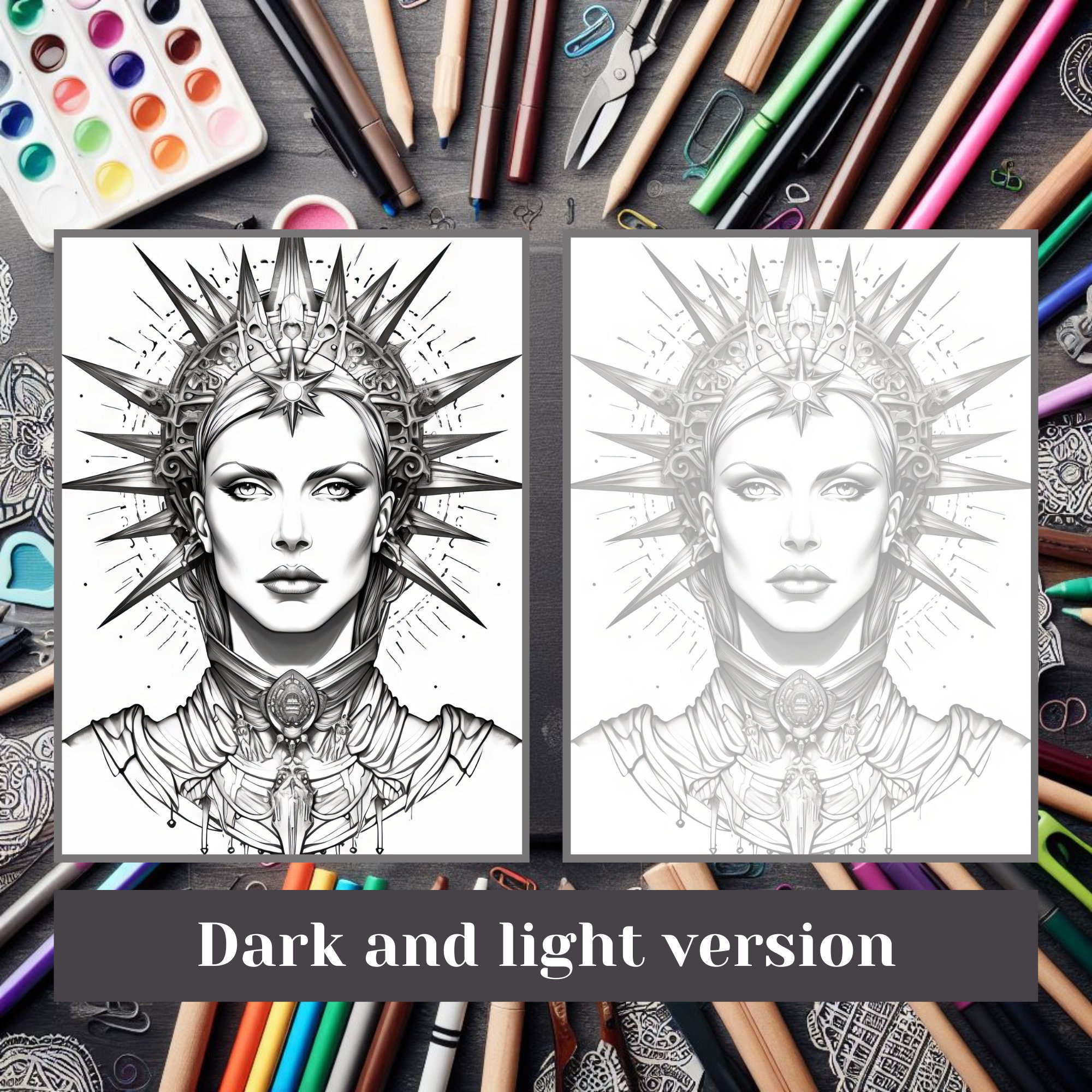 30 Fantasy Queens Colouring Pages for Adults and Kids. Grayscale ...