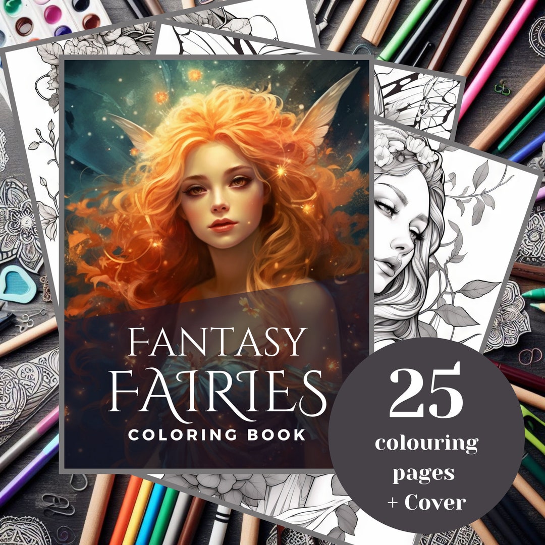 25 Fantasy Fairies Colouring Pages for Adults and Kids. Grayscale ...