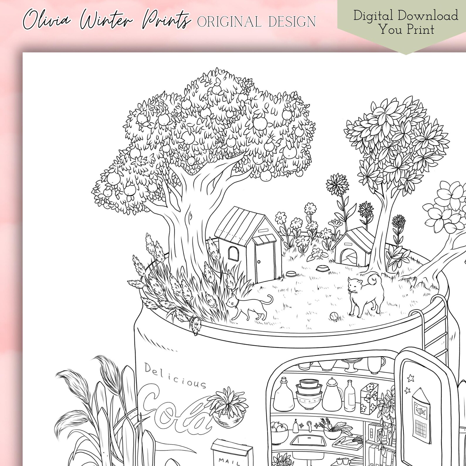 Cola Can House Coloring Page: Miniature Cityscape (PDF, PNG) - Etsy