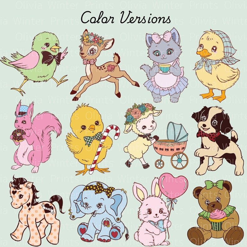 Kitsch Animal Clipart SVG | Retro Tattoo Animals (digital Download) - Etsy
