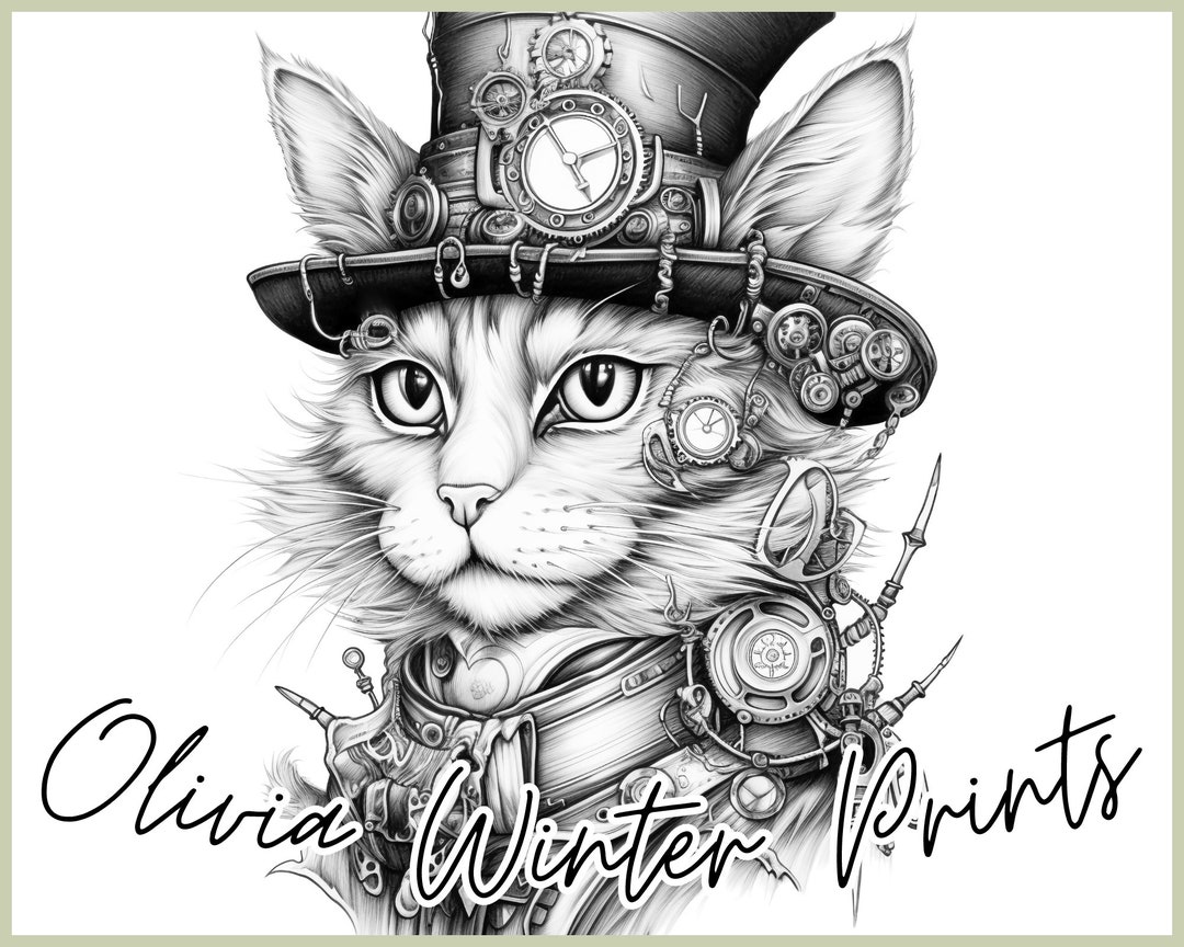 Printable Steampunk Cat Coloring Pages, Steampunk Animal Coloring Pages ...