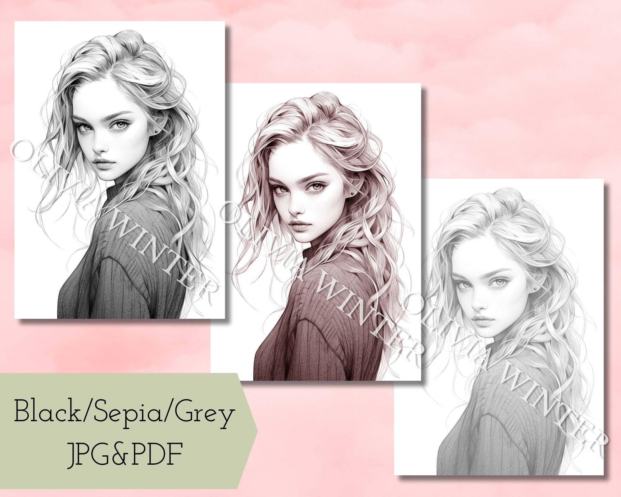 Beautiful Girl Coloring Pages for Adult, Instant Download Illustration ...