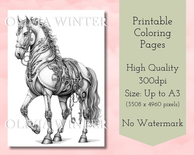 Steampunk Horse Coloring Pages Printable, Steampunk Animal Coloring ...