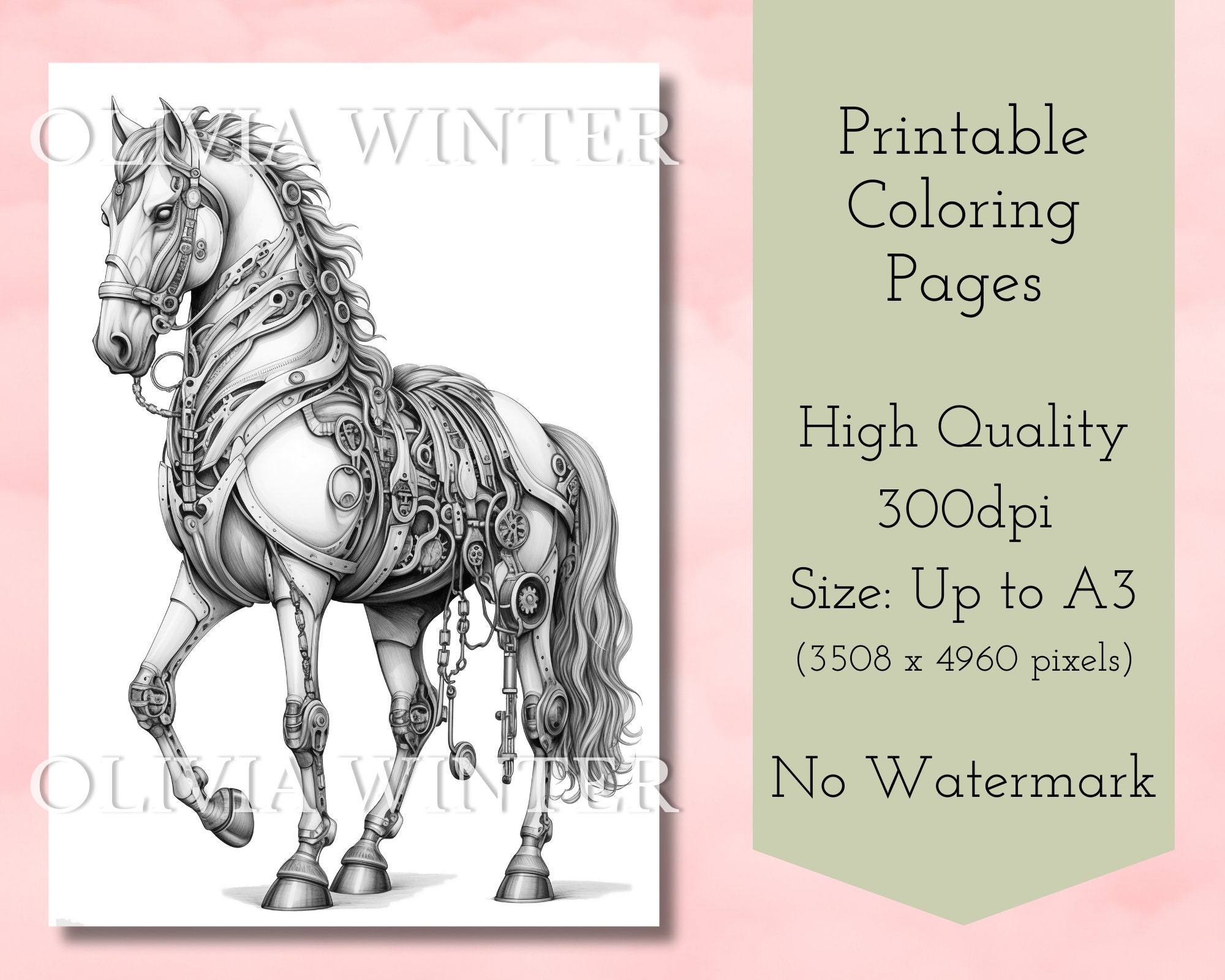 Steampunk Horse Coloring Pages Printable, Steampunk Animal Coloring ...