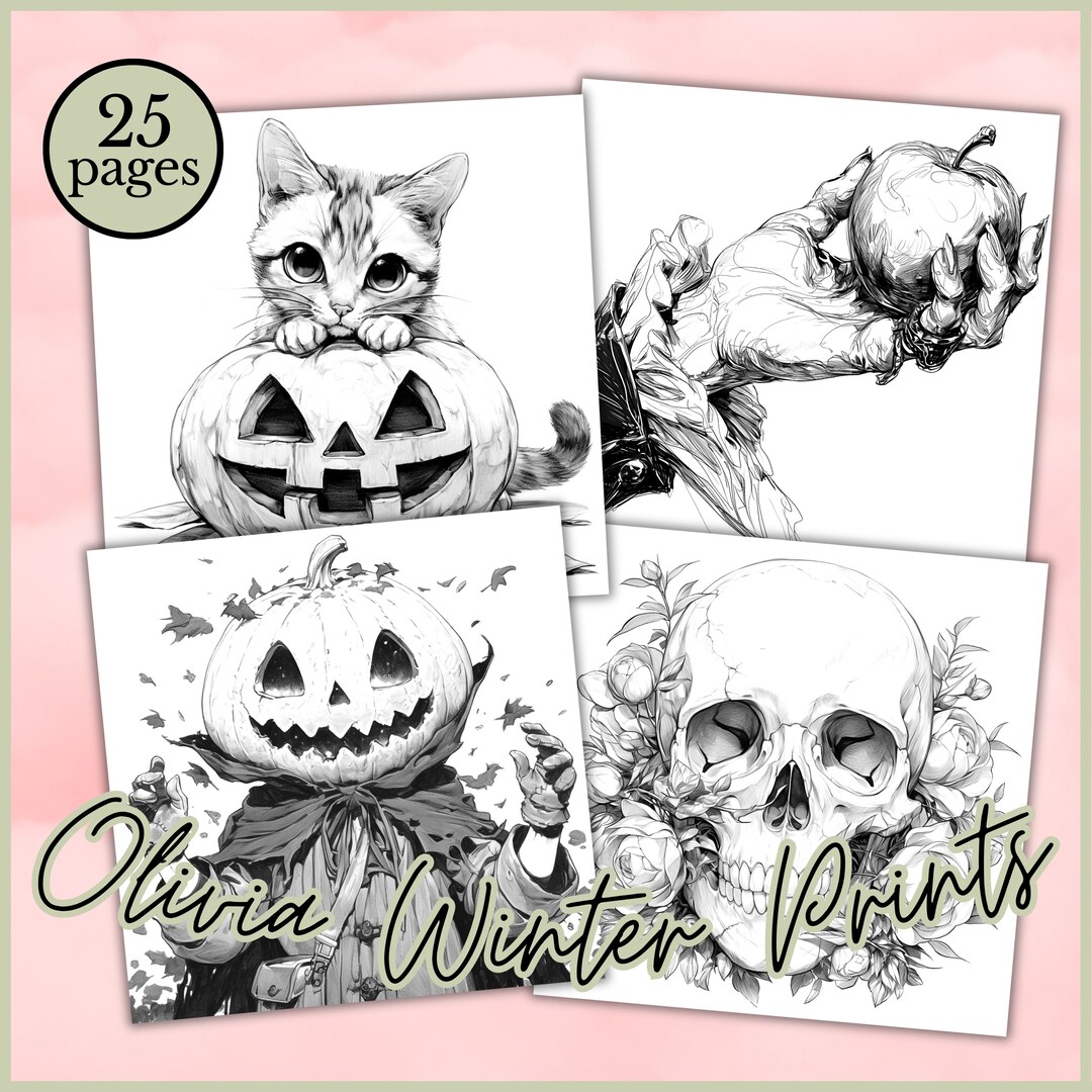 25 Halloween Coloring Pages for Kids and Adult, Digital Download ...