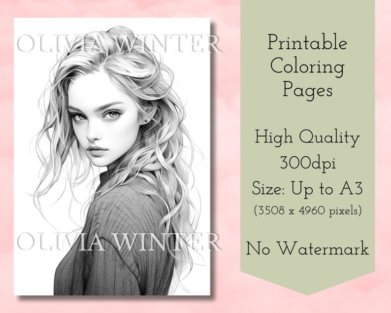 Beautiful Girl Coloring Pages for Adult, Instant Download Illustration ...