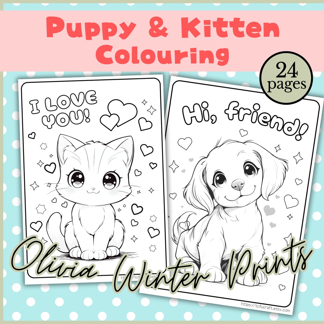 Puppies and Kittens Coloring Pages Dogs and Cats Coloring Sheets for ...