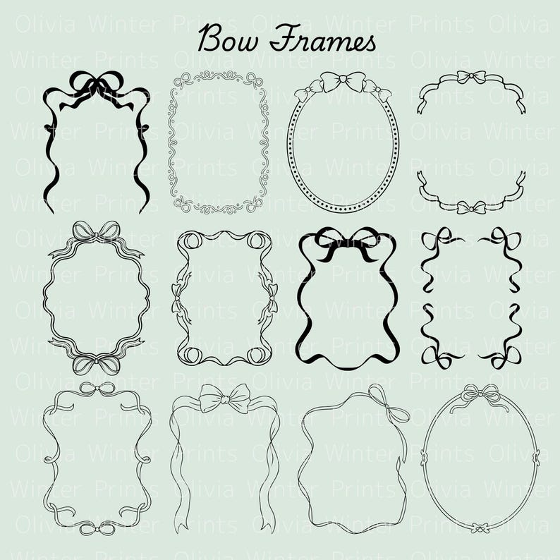 Hand Drawn Bow Frame Clipart Bundle, Wedding Invitation, Whimsical ...
