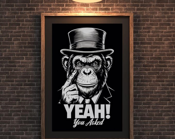 Funny Monkey Poster Wall Art ,laughing Monkey Art Poster, Funny Monkey ...