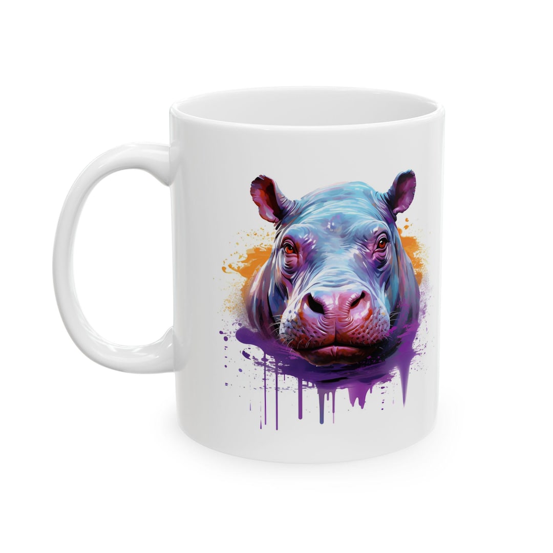 Hippo Art Mug Unique Hippopotamus Coffee Cup Cute Kitchen Decor Gift ...
