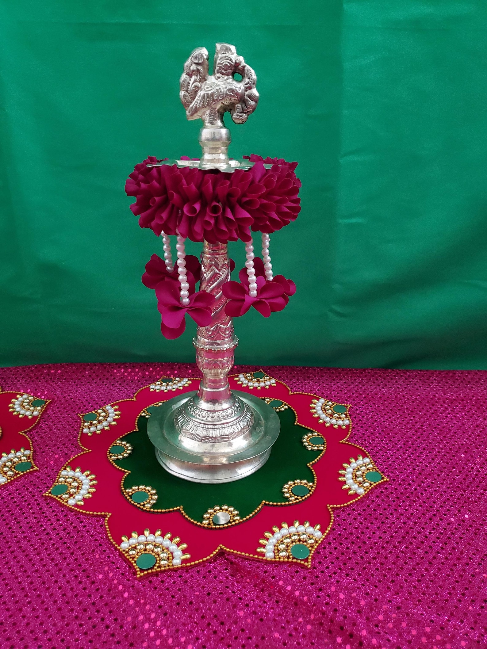 Indian Pooja Decor / Varalakshmi Decor / Diya Tazzel / Deepam / Deepam ...