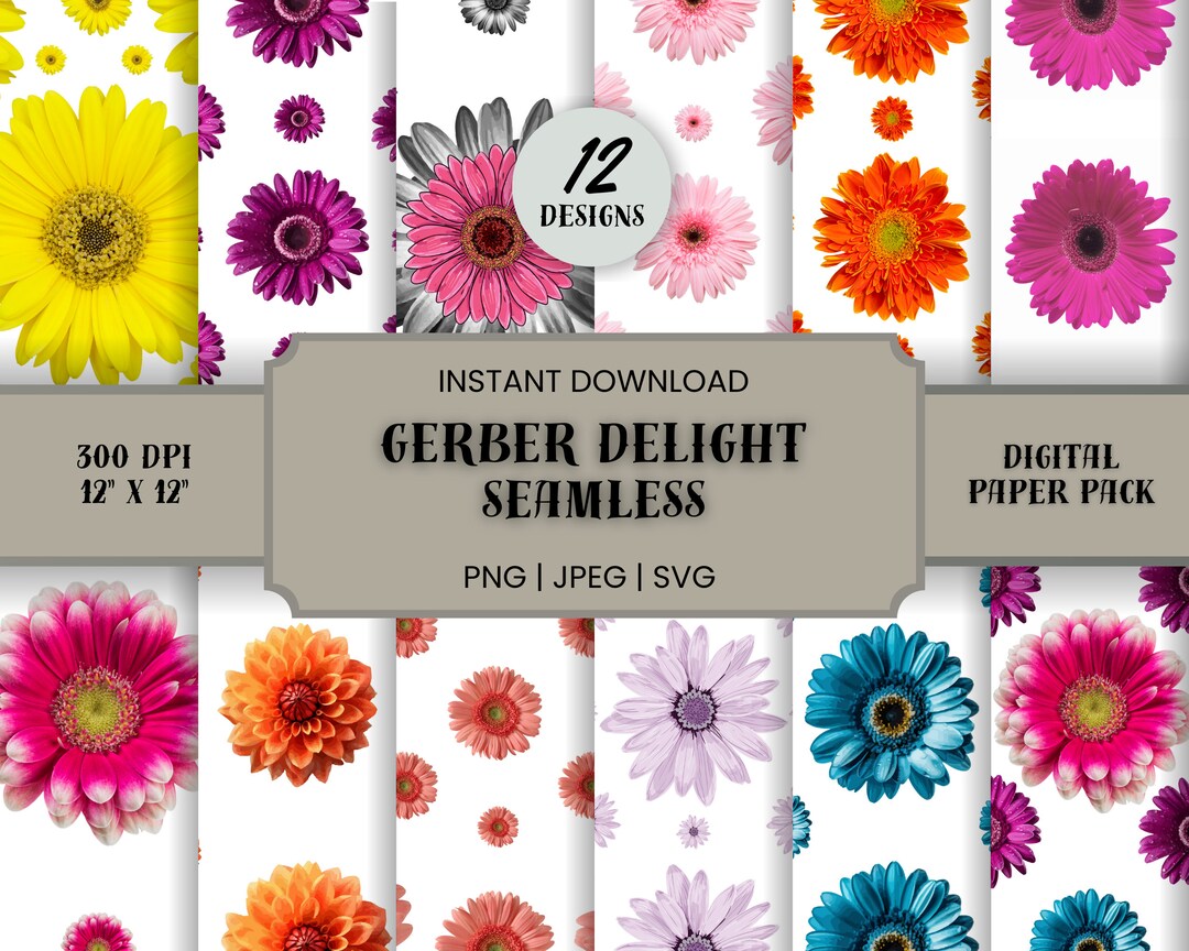 12 Gerber Flower Seamless Digital Papers, Background, Printable ...