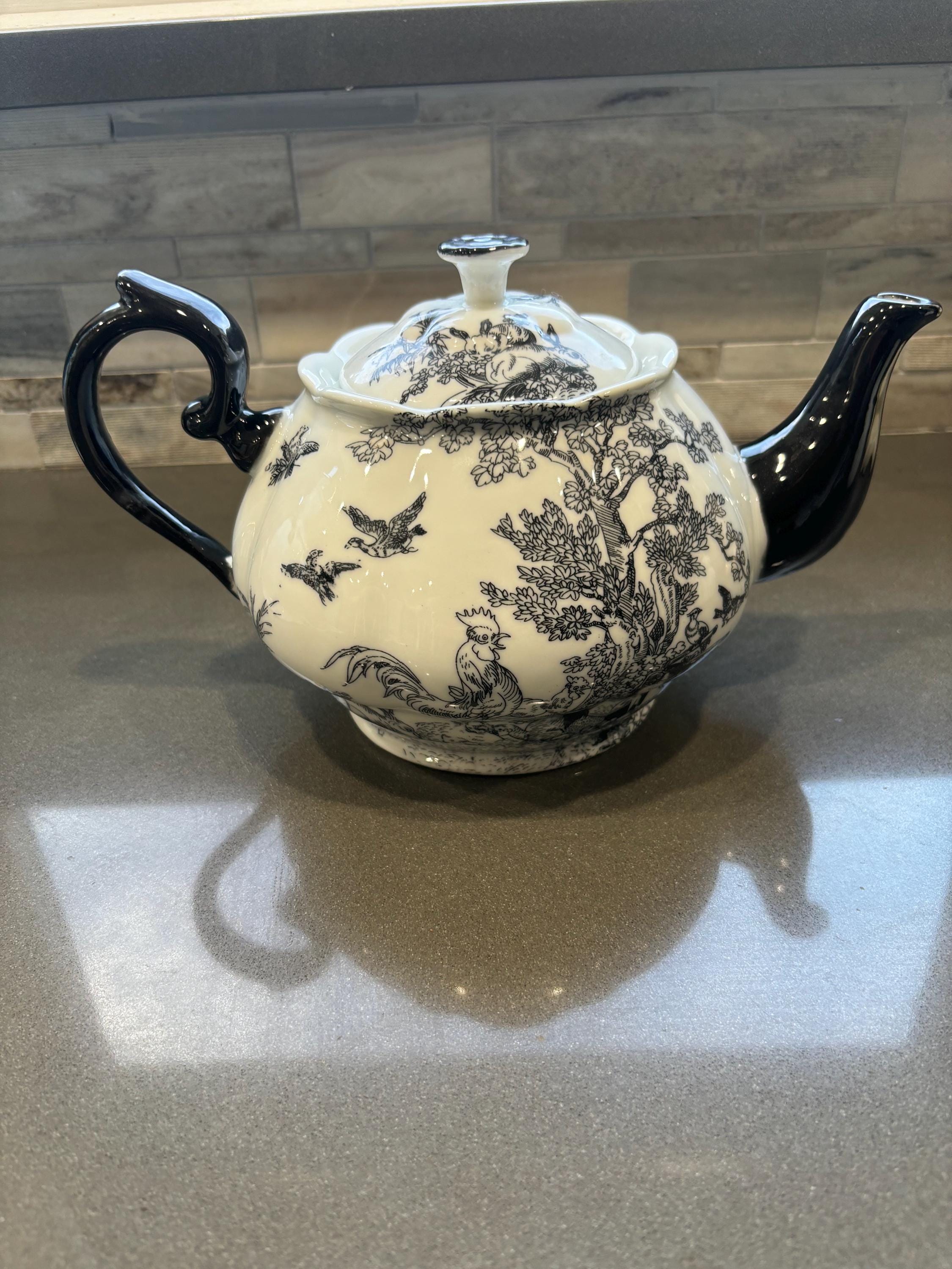 Antique Decang Teapot. Black and White. Animals. - Etsy
