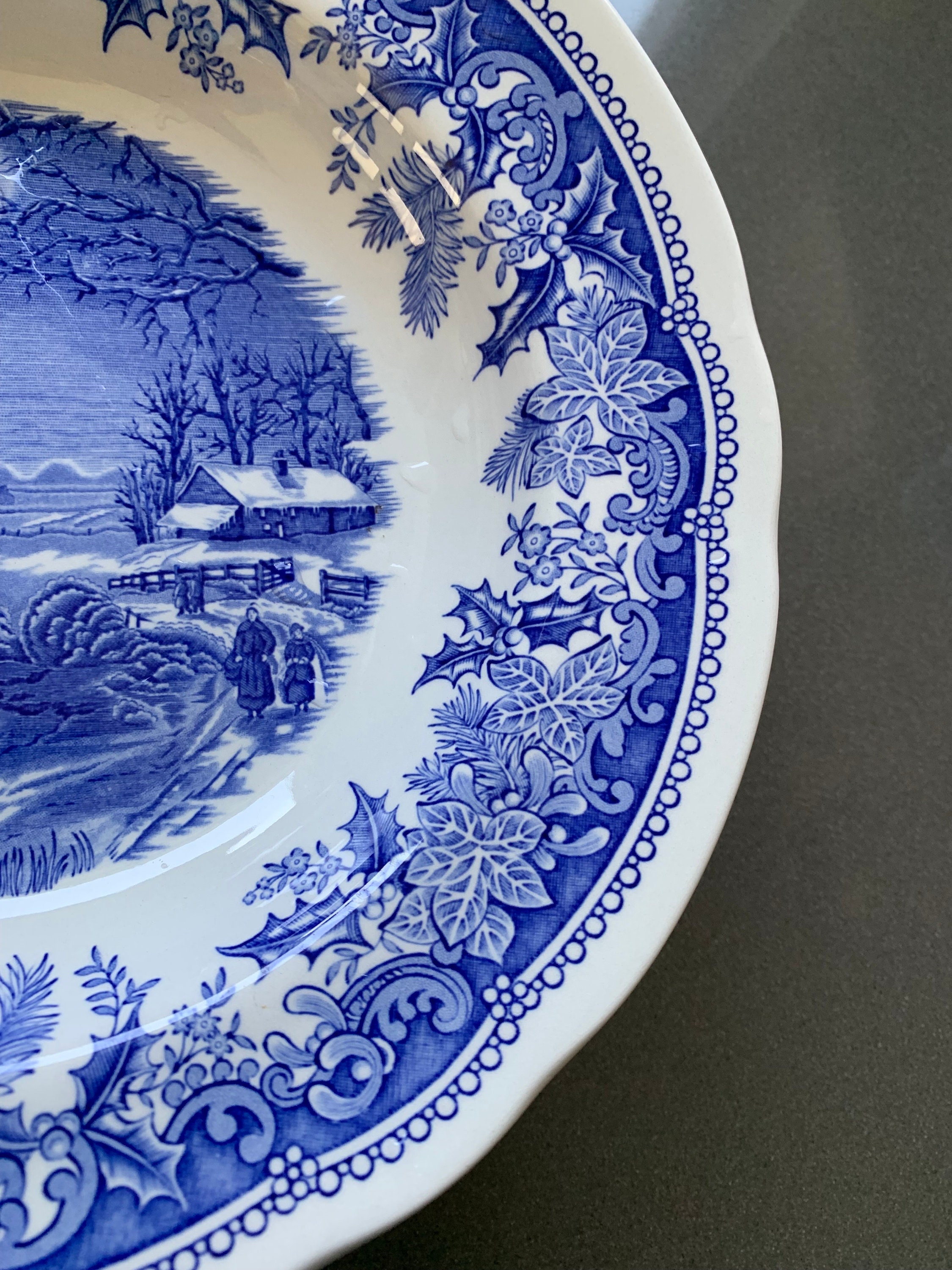 New Old Stock Spode Winters Eve Blue Camilla Large Rimmed Soup Bowl. 9 ...