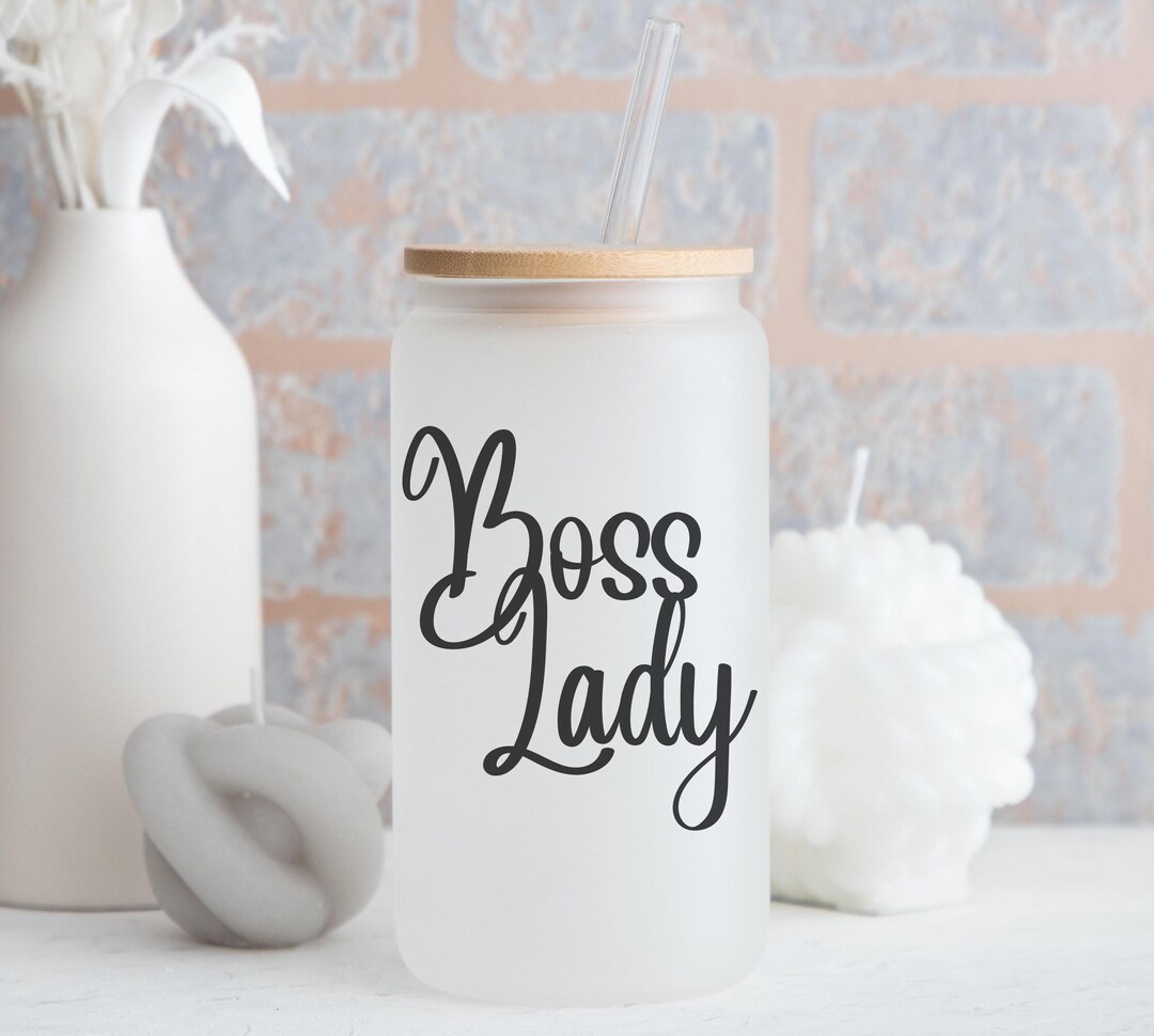 Boss Lady Frosted Glass Cup: Personalized Coffee Tumbler, Corporate ...