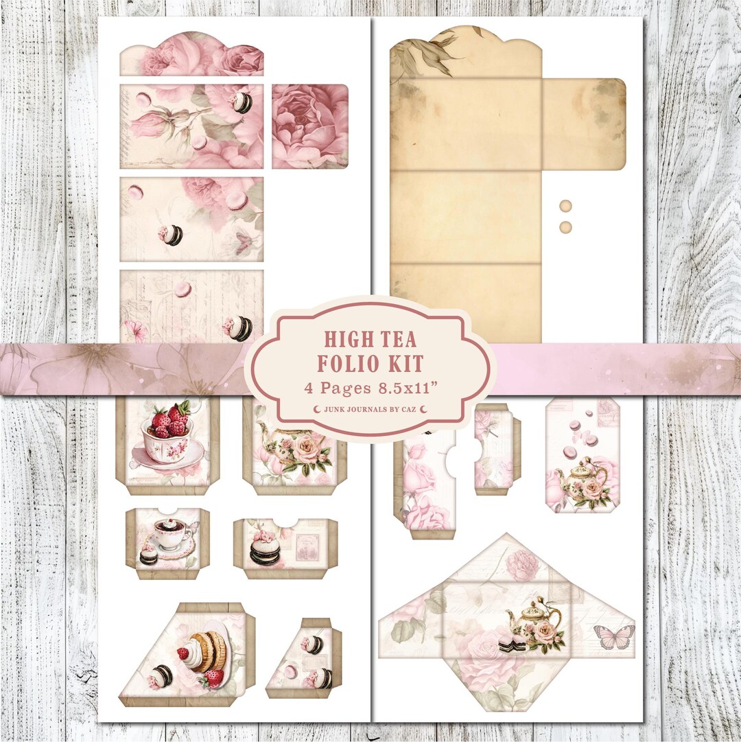 Tea Folio Junk Journal Kit, Printable Ephemera, Vintage Scrapbook Pages ...