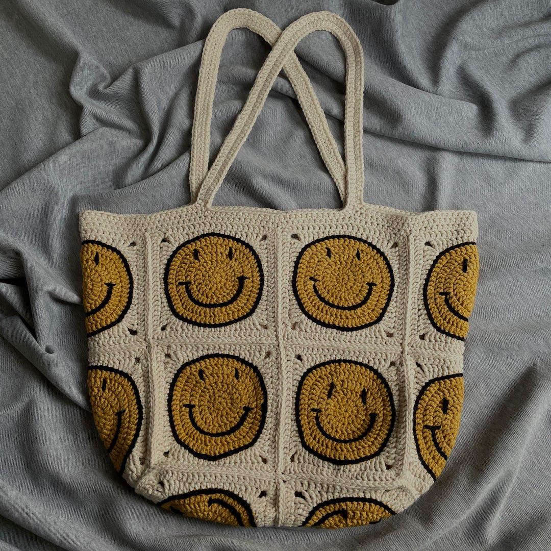 Smile | Smile Bag | Crochet Bag | Crochet Tote Bag | Square Bag ...