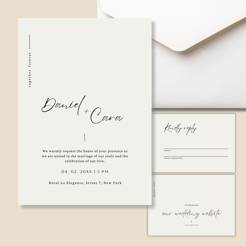 Minimal Classic Canva Wedding Invitation Template, Simple Serif and ...