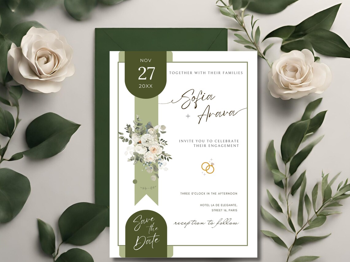 Minimalist Green Wedding Invitation Template (digital Download) - Etsy