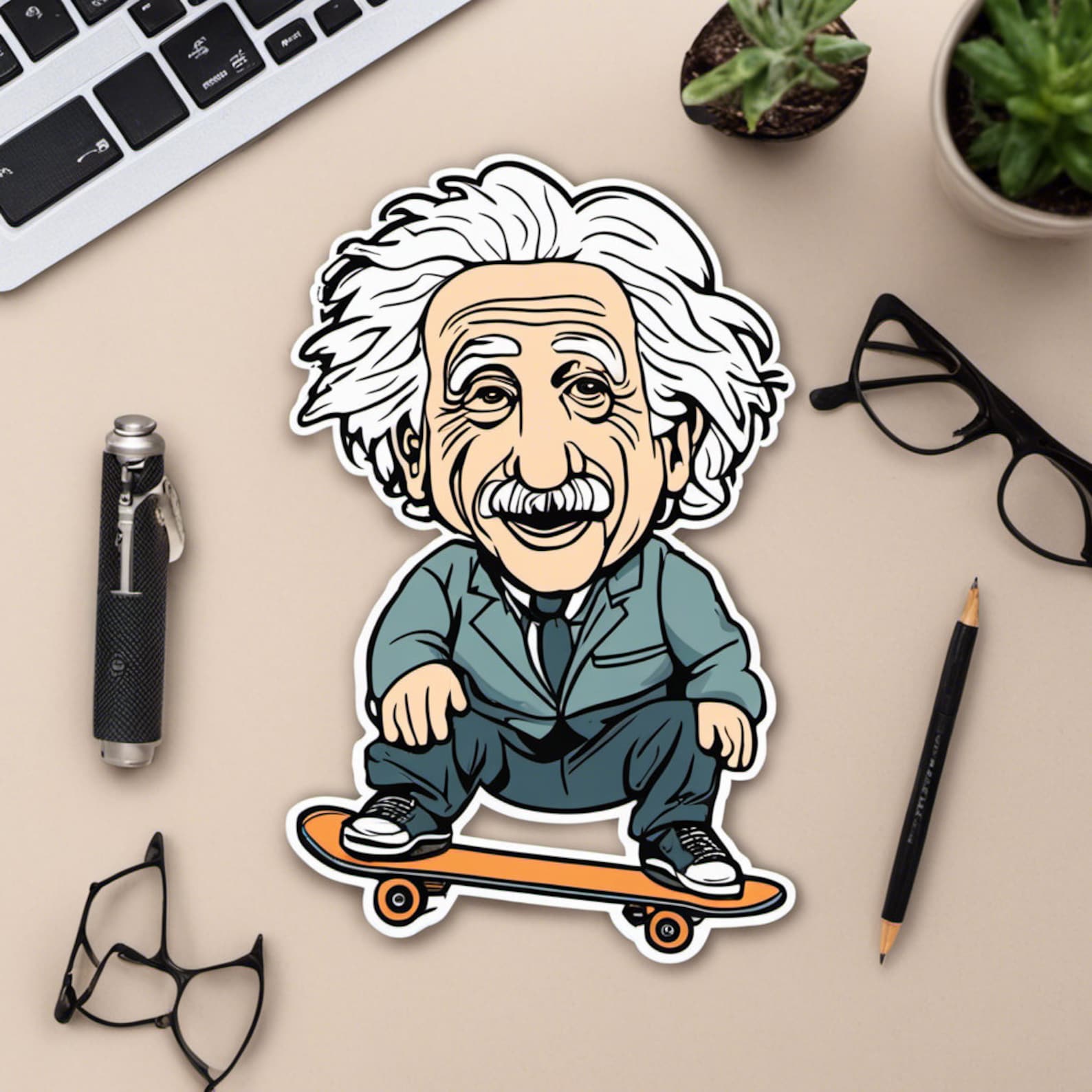 Albert Einstein on a Skateboard - 2 Stickers for 1 Price. Yeti ...