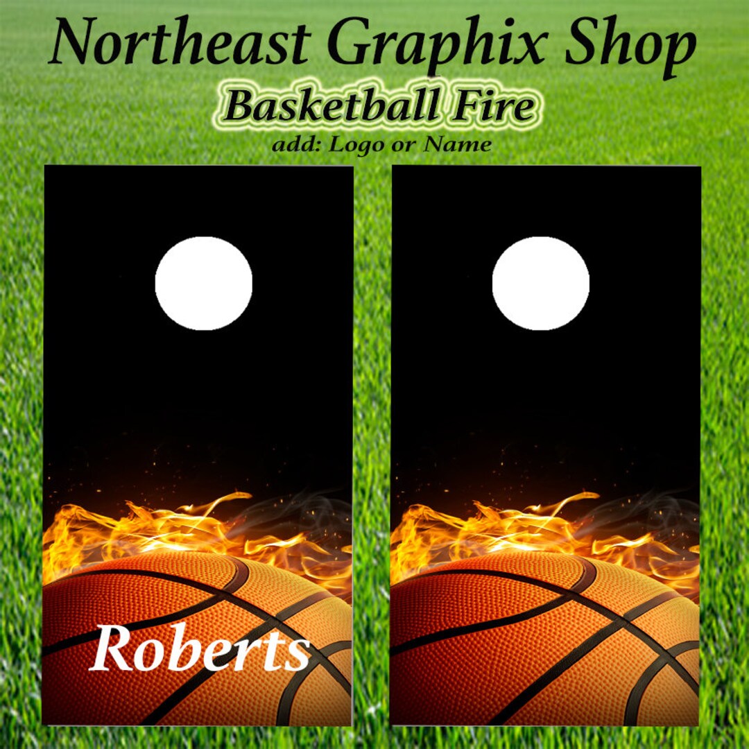 NEW! Basketball Fire Cornhole Wrap Laminated - Skin Custom Vinyl ...