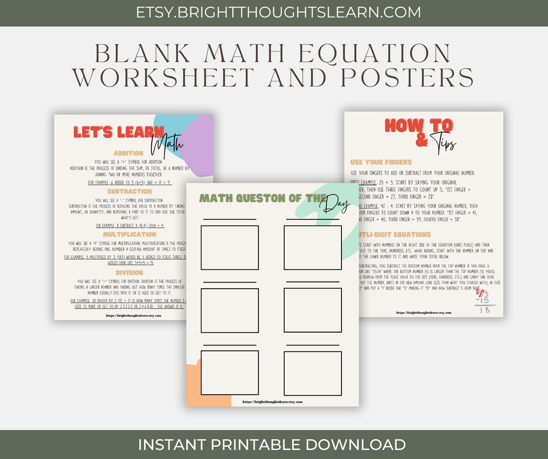 Blank Math Equation Worksheet and Math Tips Posters Montessori Math ...