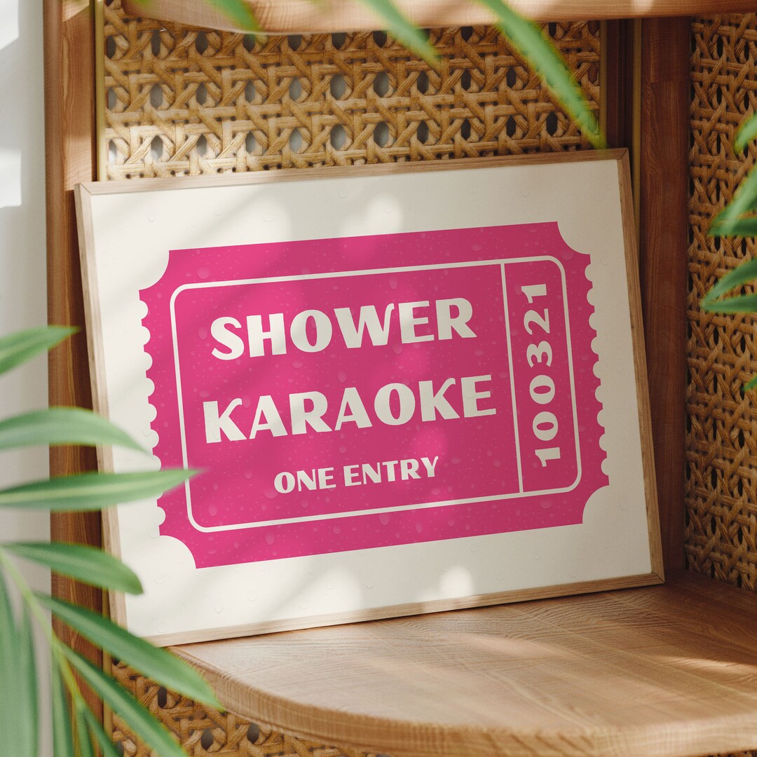 Shower Karaoke Ticket Art | Cream & Bright Pink | Funny Art Posters for ...