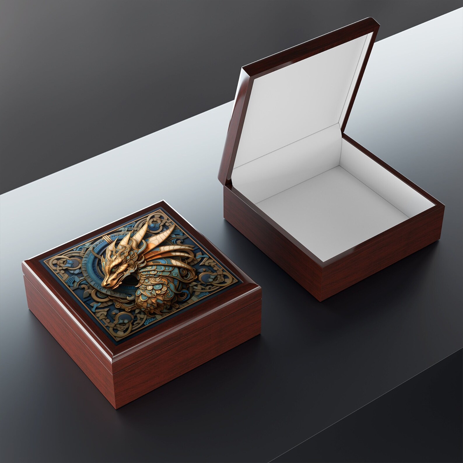 Metalwork Dragon Design Art Print Gift and Jewelry Box - Etsy