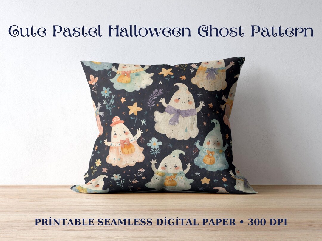 Cute Pastel Halloween Ghost Seamless Pattern | Printable Digital Paper ...
