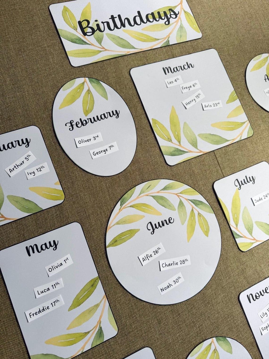 Olive Leaf Classroom Birthday Display | Editable & Printable Teacher ...