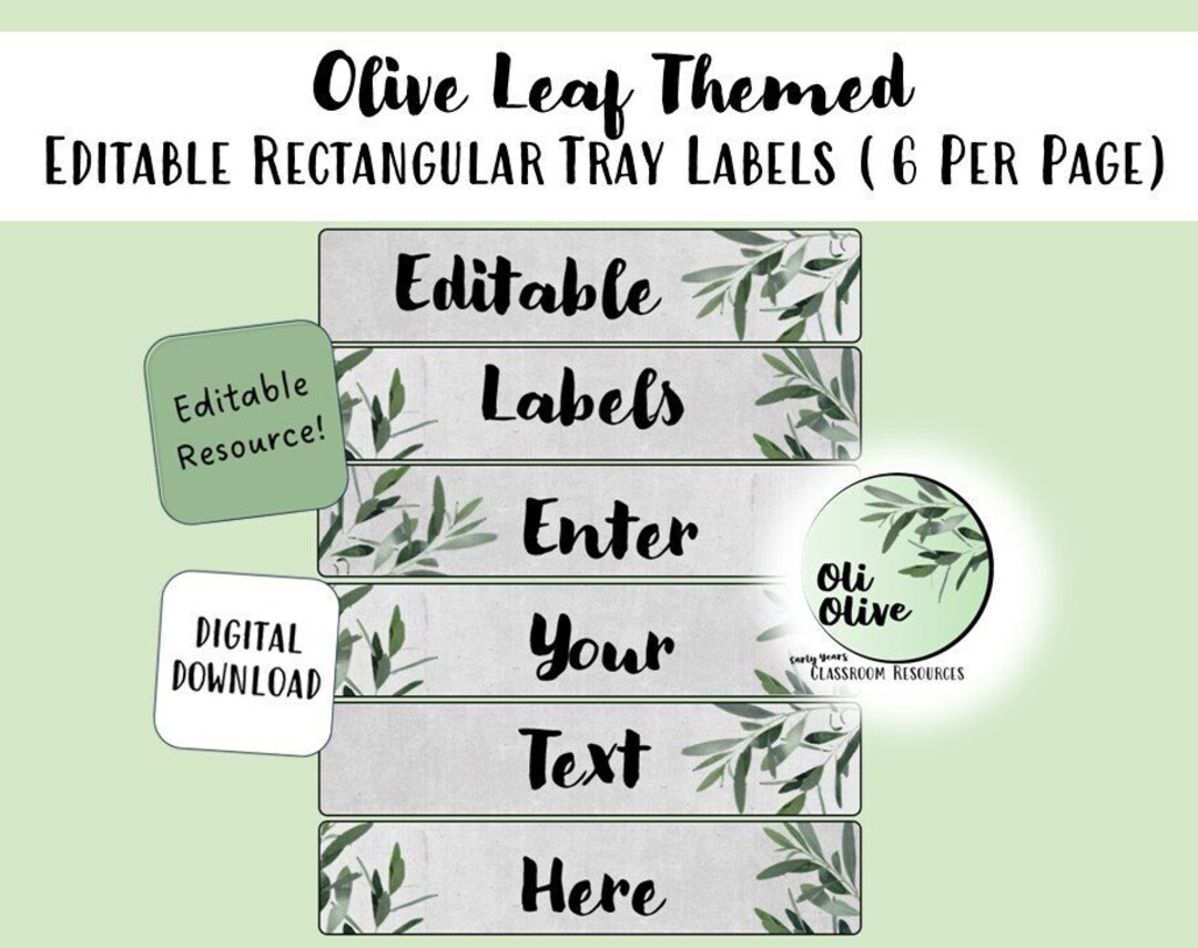 Olive Leaf Editable Rectangular Classroom Tray Labels 6 per - Etsy