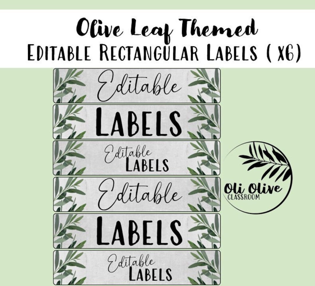 Olive Leaf Editable Rectangular Classroom Tray Labels (6 per Page) - Etsy