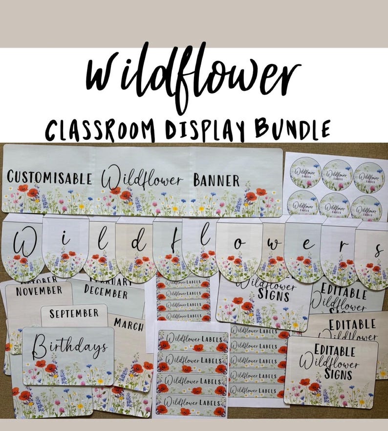 Wildflower Classroom Display Bundle | Editable & Printable Teacher ...