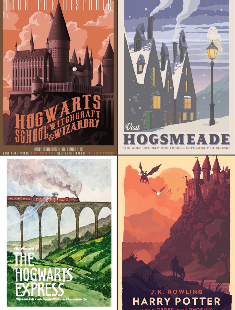 Wizard Travel Poster Set, Magical Witchcraft School Poster, Vintage ...