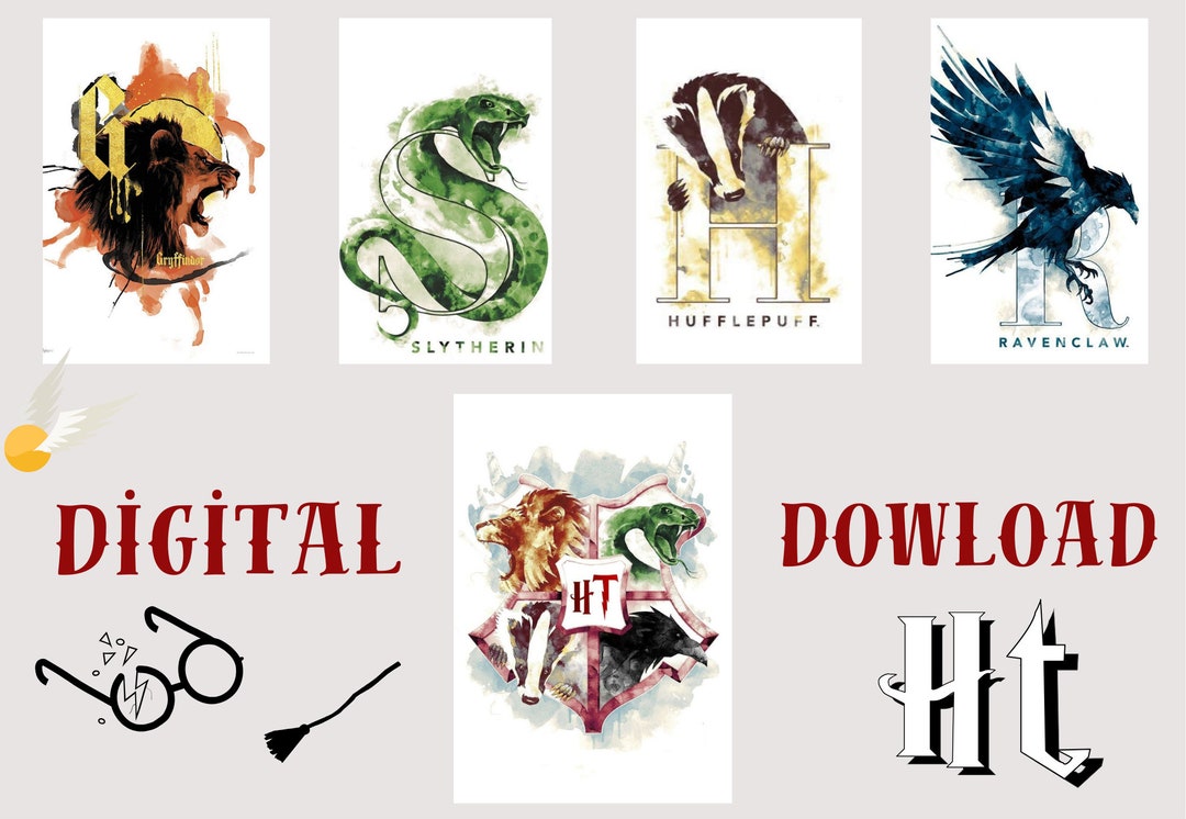 Set of 5 Printable HP House Posters, Magical Wizarding School Prints ...