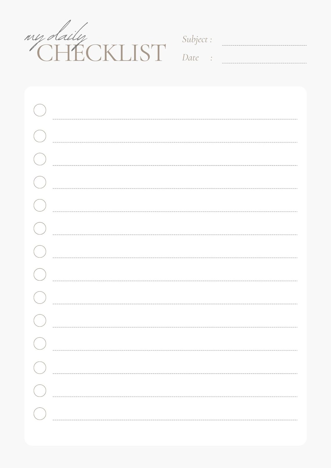 Blank Checklist Editable Printable PDF A4 & A5, Customizable, Minimal ...