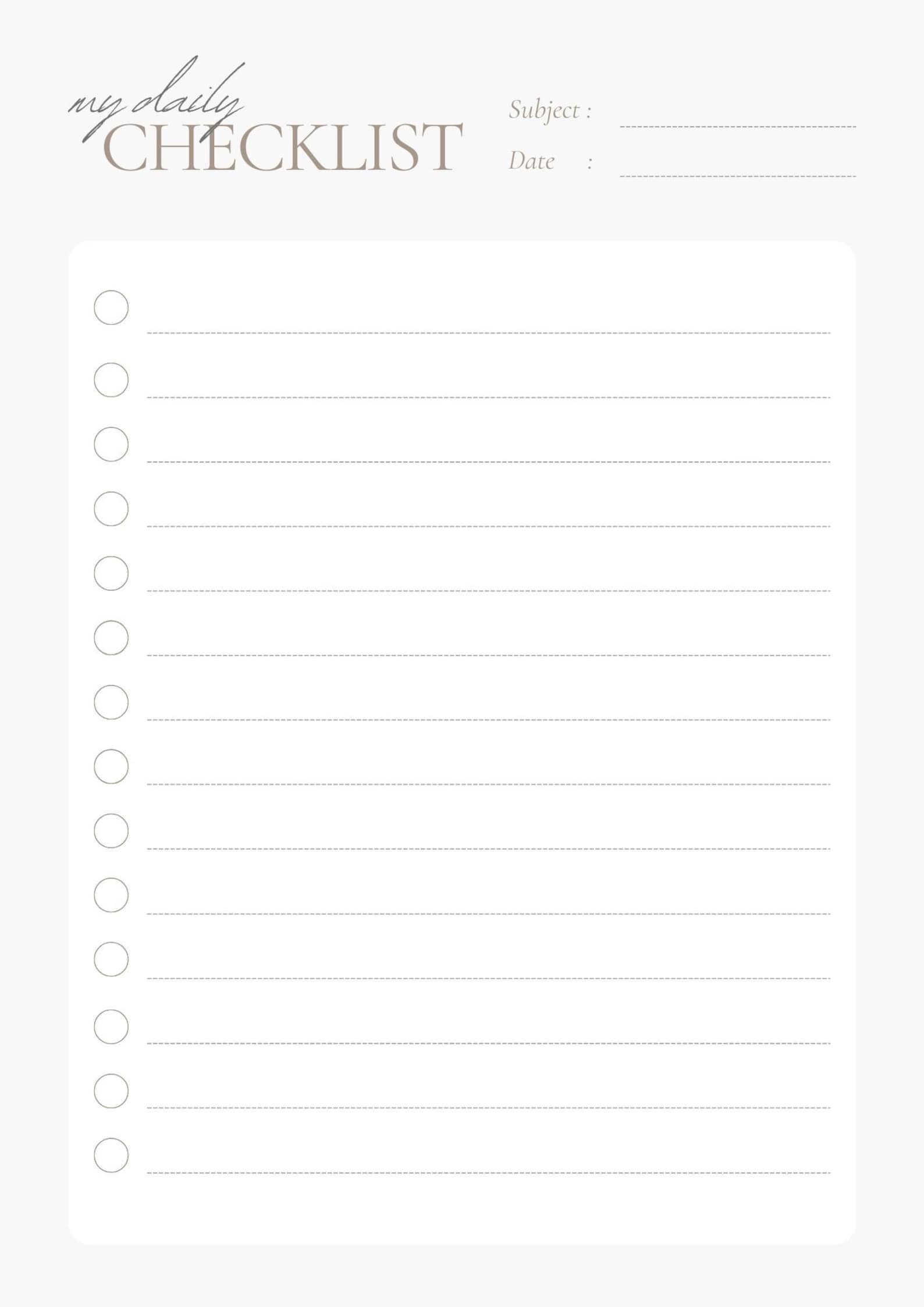 Blank Checklist Editable Printable PDF A4 & A5, Customizable, Minimal ...
