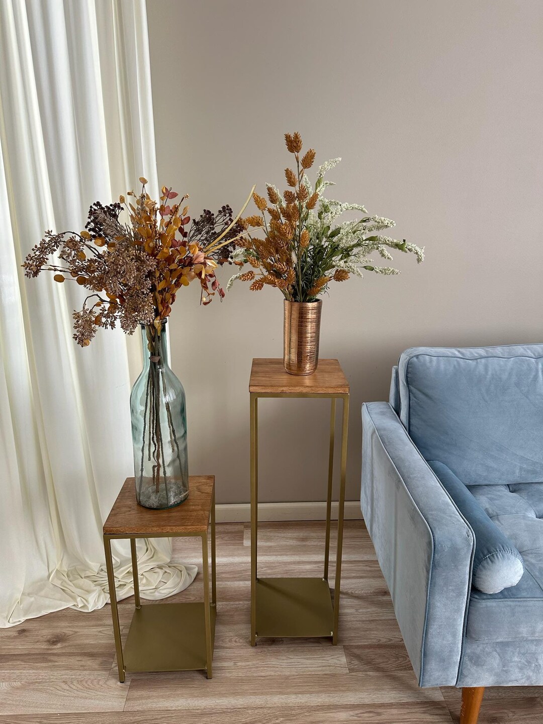 Custom Plant Stand Set of 2– Modern Industrial Wood and Metal Planter ...