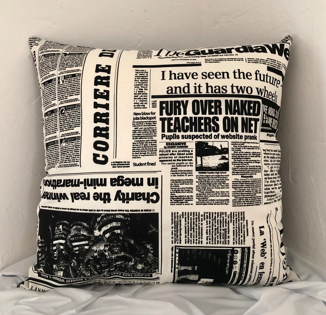 'newspaper' Cushion Cover Handmade Printed Home Decor Journalist Style ...