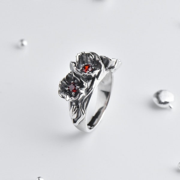 Poppy Flower Ring - Etsy