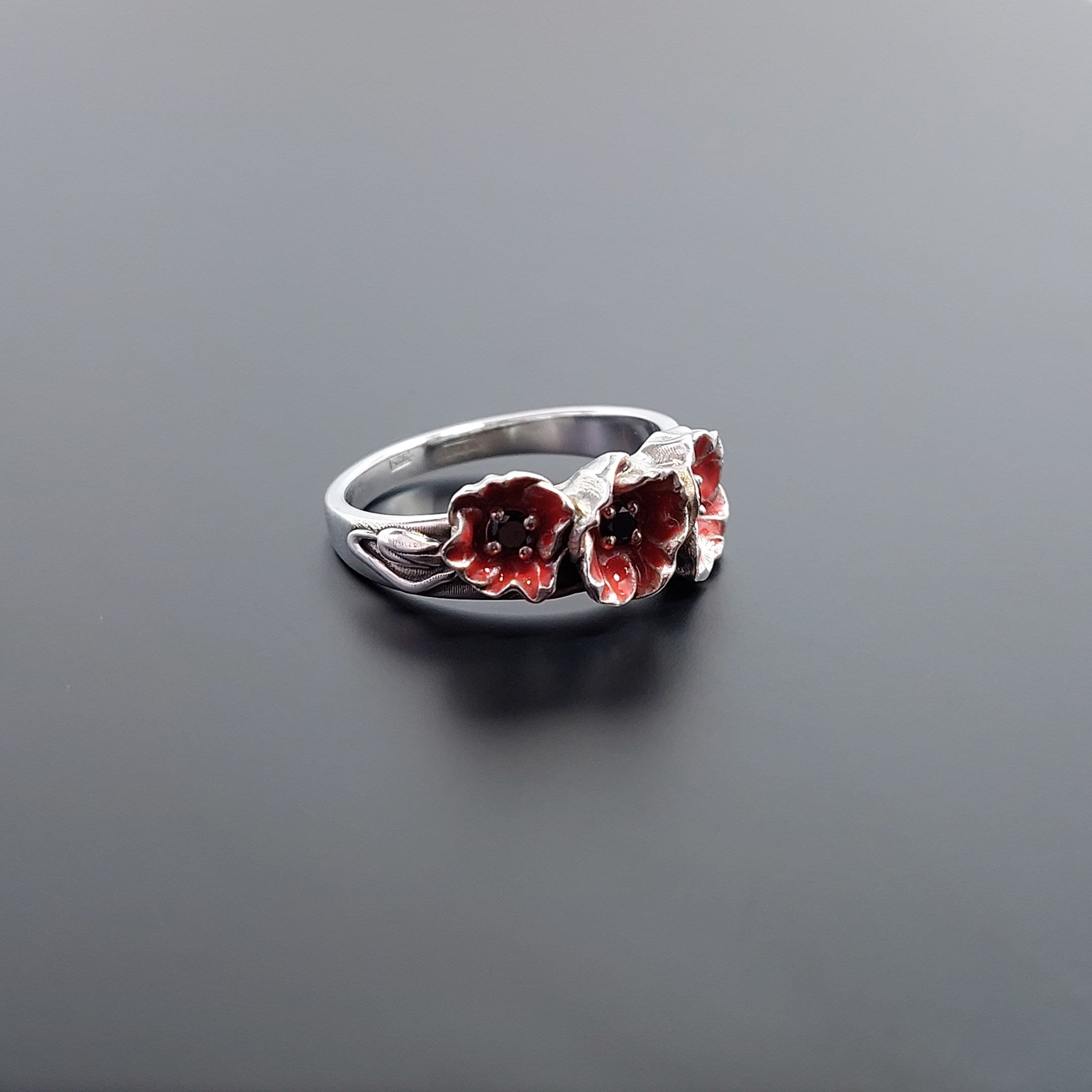 Sterling Silver Poppy Flowers Ring, Handmade Flower Ring, Floral ...