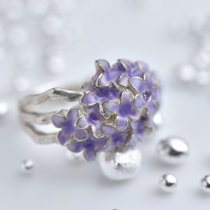Sterling Silver Lilac Blossom Ring, Handmade Flower Jewelry, Adjustable ...