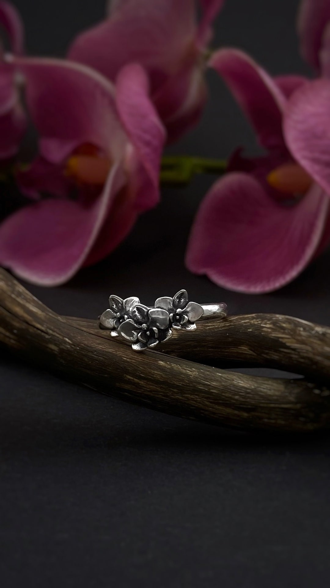 Sterling Silver Graceful Orchid Blossom Ring, Handmade Flower Ring ...